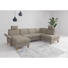 Wohnlandschaft Home Affaire "Rochelle, U-Form", grau (taupe), B:314cm H:90cm T:195cm, 95% Polyester 5% Polyamid, Sofas, Wohnlandschaft, optional mit Armteilverstellung, mit Bettfunktion & Bettkasten