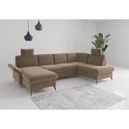 Wohnlandschaft Home Affaire "Rochelle", braun (hellbraun), B:314cm H:93cm T:195cm, 100% Polyester, Sofas, Wohnlandschaft, wahlweise mit Bettfunktion, Bettkasten und Armteilverstellung