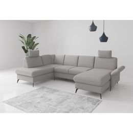 Wohnlandschaft Home Affaire "Rochelle", grau (hellgrau), B:314cm H:93cm T:195cm, 95% Polyester 5% Polyamid, Sofas, Wohnlandschaft, wahlweise mit Bettfunktion, Bettkasten und Armteilverstellung