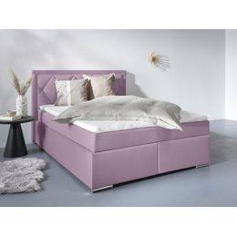 Boxbett LEONIQUE "Alfie, Bestseller, wahlweise mit Bettkasten", rosa (rose), L:206cm, Bezug Bett: Samtvelours (100% Polyester), Bezug der Spiegelfläche Matratzendrell aus 100% Polyester. Topperbezug abnehmbar und waschbar bis 30º C, aus 100% Polyester, Komplettbetten, Boxspringbett, mit Straßsteinen im Kopfteil, H2, H3 und H4 wählbar, Topseller
