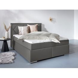 Boxbett LEONIQUE "Alfie, Bestseller, wahlweise mit Bettkasten", grau (anthrazit), L:206cm, Bezug Bett: Samtvelours (100% Polyester), Bezug der Spiegelfläche Matratzendrell aus 100% Polyester. Topperbezug abnehmbar und waschbar bis 30º C, aus 100% Polyester, Komplettbetten, Boxspringbett, mit Straßsteinen im Kopfteil, H2, H3 und H4 wählbar, Topseller