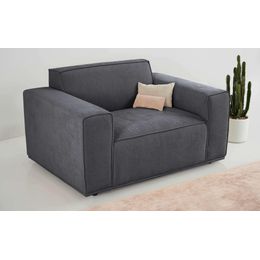 Loveseat Home Affaire "Avelin, 1.5 Sitzer, 140 cm, Chenille, Struktur-Boucle", grau (dunkelgrau), B:140cm H:75cm T:96cm, 100% polyester, Sessel, mit Wellenunterfederung, Kedernaht, bodentief, Skandi-Design