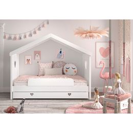 Hausbett Vipack "Amori, inkl. Dach, Rückseitig offen, mit Rolllattenrost", weiß, B:98,7cm H:213cm L:209cm, Bettgestell Massivholz;Dachaufbau MDF, Betten, wahlweise, mit oder ohne Schublade und Absturzschutz, weiß lackiert