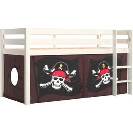 Spielbett Vipack "Pino, Kiefer massiv, mit Rolllattenrost u. Textil-Set, Made in Europe", weiß, B:105,4cm H:114cm L:209,4cm, Betten, verschiedene Textil Dessins, 3 Gestellfarben zur Wahl