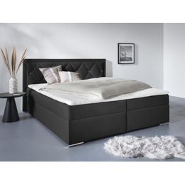 Boxbett LEONIQUE "Alfie, Bestseller, wahlweise mit Bettkasten", schwarz, L:206cm, Bezug Bett: Samtvelours (100% Polyester), Bezug der Spiegelfläche Matratzendrell aus 100% Polyester. Topperbezug abnehmbar und waschbar bis 30º C, aus 100% Polyester, Komplettbetten, Boxspringbett, mit Straßsteinen im Kopfteil, H2, H3 und H4 wählbar, Topseller