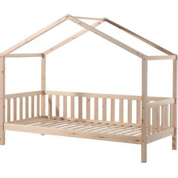 Hausbett Vipack "Dallas, mit Dachaufbau, Kiefer massiv, stabil gebaut", beige (kiefer massiv natur), B:97cm H:170cm L:210cm, Betten, wahlweise mit oder ohne Bettschublade und Textilhimmel