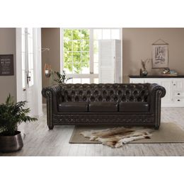 Chesterfield-Sofa Home Affaire "Rysum", braun (dunkelbraun), B:203cm H:72cm T:86cm, Luxus-Microfaser Lederoptik (100% Polyester);Kunstleder, Sofas, Chesterfield-Optik, in 2 Bezugsqualitäten, 2 Ausf. schnell lieferbar