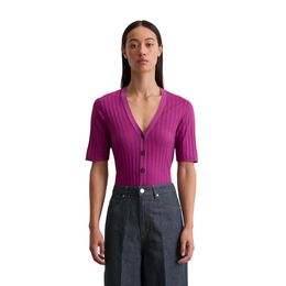 Marc O'Polo T-Shirt MARC O'POLO "aus softem Modal-Organic-Cotton-Mix", Damen, Gr. S, fresh berry, Obermaterial: 50% Modal, 50% Baumwolle, unifarben, Basic, slim fit, V-Ausschnitt, Shirts