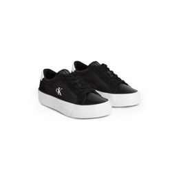 Plateausneaker Calvin Klein Jeans "VULC FLATFORM MG NYLON MIX", Damen, Gr. 37, schwarz-weiß (schwarz, weiß), Textil, unifarben mit Farbeinsatz, Schuhe, Schnürschuh, Halbschuh, Freizeitsneaker mit softem Schaftrand