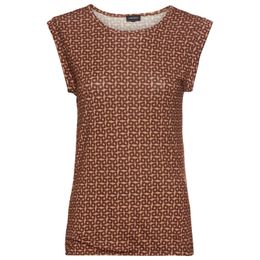 T-Shirt Laura Scott, Damen, Gr. 42, braun (camel, braun), Single Jersey, Obermaterial: 100% Viskose, gemustert, figurumspielend h&uuml;ftlang, Rundhals, Shirts T-Shirt, figurumspielende Passform, gemustert, Rundhalsausschnitt