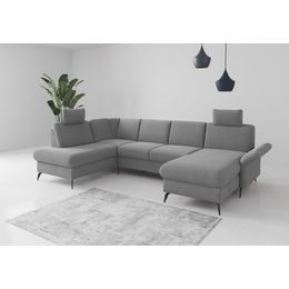 Wohnlandschaft Home Affaire, B:314cm H:93cm T:195cm, grau, 100% Polyester, Sofas, "Rochelle", wahlweise mit Bettfunktion, Bettkasten und