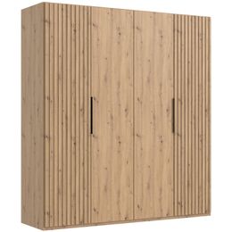 Dreht&uuml;renschrank wimex, B:200cm H:216cm T:58cm, braun, Spanplatte, Schr&auml;nke, "Andorra by fresh to go", Mit 3D-Leisten f&uuml;r Akustikpaneel-Optik