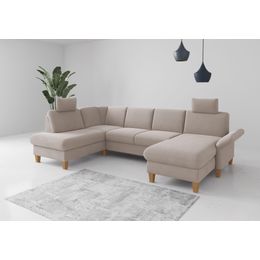 Wohnlandschaft Home Affaire, B:314cm H:90cm T:195cm, grau, 100% Polyester, Sofas, "Rochelle, U-Form", optional mit Armteilverstellung, mit