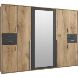 Drehtürenschrank wimex, B:273cm H:210cm T:58cm, grau, Spanplatte, Schränke, "Vegas", inklusive Passepartout-Rahmen, mit Spiegeltüren und Schubladen