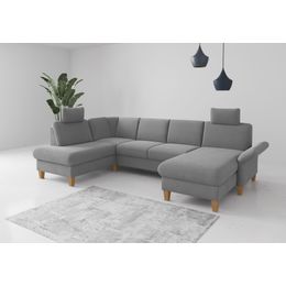 Wohnlandschaft Home Affaire, B:314cm H:90cm T:195cm, grau, 100% Polyester, Sofas, "Rochelle, U-Form", optional mit Armteilverstellung, mit