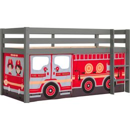 Spielbett Vipack, B:105,4cm H:114cm L:209,4cm, grau, Kinderzimmer, Betten, "Pino, Kiefer massiv, mit Rolllattenrost u. Textil-Set, Made in Europe",