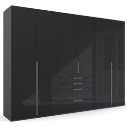 Drehtürenschrank Rauch, B:301cm H:223cm T:60cm, grau, Holzwerkstoff, Schränke, "Purisma", mit Glasfront, Schubladen und umfangreichem Zubehör, mit