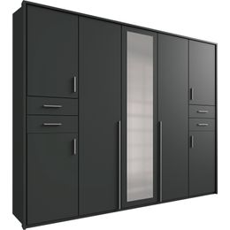 Dreht&uuml;renschrank wimex, B:228cm H:210cm T:58cm, grau, Spanplatte, Schr&auml;nke, "Vegas", inklusive Passepartout-Rahmen, mit Spiegelt&uuml;ren und Schubladen