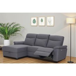 Ecksofa Home Affaire, B:255cm H:101cm T:95cm, grau, Webstoff 100% Polyester, Wohnzimmer, Sofas, "BRIONNE, L-Form, 255cm, manuelle u. elektrische