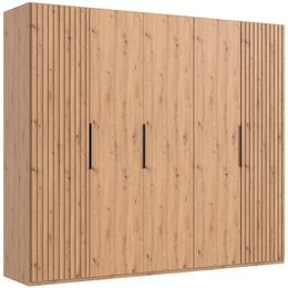 Drehtürenschrank wimex, B:250cm H:216cm T:58cm, braun, Spanplatte, Schränke, "Andorra by fresh to go", Mit 3D-Leisten für Akustikpaneel-Optik