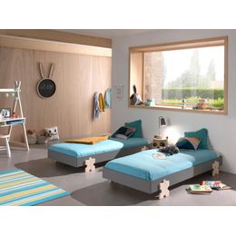 Kinderbett Vipack, B:93,8cm H:27,5cm L:203,6cm, grau, Betten, "Modulo, stapelbares Einzelbett, inkl. Rolllattenrost, 2 Farben", Liegefl&auml;che 90/200