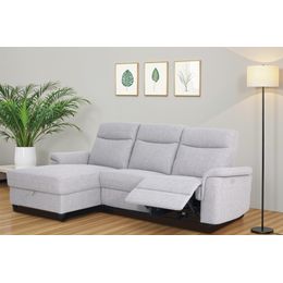 Ecksofa Home Affaire, B:255cm H:101cm T:95cm, grau, Webstoff 100% Polyester, Wohnzimmer, Sofas, "BRIONNE, L-Form, 255cm, manuelle u. elektrische