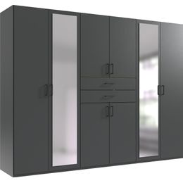 Drehtürenschrank wimex, B:270cm H:208cm T:58cm, grau, Spanplatte, Schränke, "Dillingen", Schubladen auf bequemer Zugriffshöhe, mit Spiegel