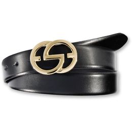 Silbergift Damen Koppelg&uuml;rtel, schwarz, Gr. 105, unifarben, Rindsleder, G&uuml;rtel, mit grafischer Schlie&szlig;e