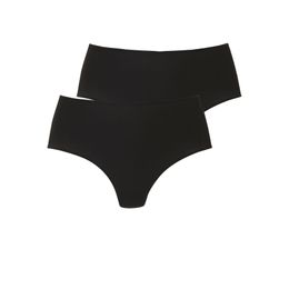 Lascana Damen High-Waist-String, Gr. 32, schwarz, Microfaser, Obermaterial: 77% Polyamid, 23% Elasthan, unifarben, Unterhosen, aus weicher und hoch