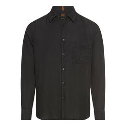 BOSS Orange Herren Leinenhemd "Relegant", schwarz, Gr. 6XL, unifarben, Web, Obermaterial: 100% Leinen, Hemden, mit Markenlabel