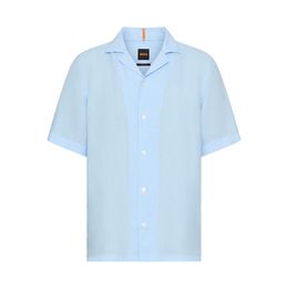 BOSS Orange Herren Kurzarmhemd "Rayer", blau, Gr. L, unifarben, Web, Obermaterial: 100% Leinen, Hemden, aus Leinen