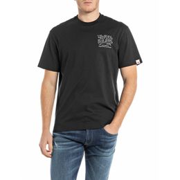 Replay Damen T-Shirt, schwarz, Gr. XL, Jersey, Obermaterial: 100% Baumwolle, Shirts, mit Marken-Print auf der Brust