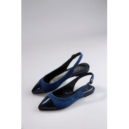 ANISTON SHOES Damen Slingpumps, Gr. 36, schwarz, Lacklederimitat, Textil, Schuhe, Flat, Sommerschuh, Lackspitze - in schmaler Form