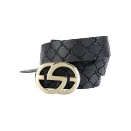 Silbergift Damen Koppelgürtel, schwarz, Gr. 105, unifarben, Rindsleder, Gürtel, mit grafischer Schließe