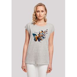 F4NT4STIC Damen T-Shirt "Schmetterling Fr&uuml;hling", grau, Gr. XL, Obermaterial: 100% Baumwolle, Shirts, Print