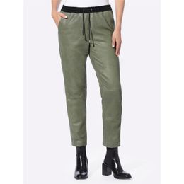 Heine Witt Damen Lederhose in Jogpant-Form, khaki, Größe 40