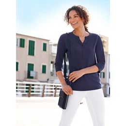 WITT Damen 3/4-Arm-Shirt mit offenem V, marine, Gr&ouml;&szlig;e 36
