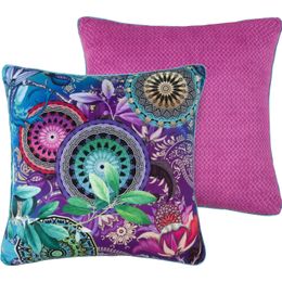 Dekokissen HIP "Axelle", bunt (bunt, multi, violett, blau, lila, bedruckt), B:48cm L:48cm, Polyester, Samt, Dekokissen_Sitzkissen_Kissenhüllen, Mit Füllung, 1 Stück, Biese, 30x60, Wendeoptik, Weich, Mandala, Lila