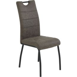4-Fußstuhl Hela "PETRA", braun (vintage braun, schwarz, schwarz), B:43cm H:99cm T:61cm, 100% Polyester, Stühle, Vierfußstuhl; Vintage Optik; mit Griff; Rundrohrgestell