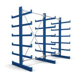 STIER Kragarmregal doppelseitig 2 Felder mit 5 Ebenen 2600x2000x500mm enzianblau