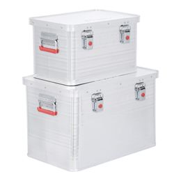 STIER Alubox Set, 30L und 65L, stapelbare Transportkisten, Staub- und spritzwasserresistent mit Gummidichtung und Klapphandgriffen, großes Fassungsvermögen