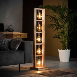 Present Time Hoyz - Industrielle Stehlampe - 5 Lampen - Modulo - Holzrahmen