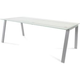 Rocada Schreibtisch Blanca BxTxH 200x100x73cm Gestell grau Platte Glas satiniert