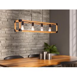 Mehrflammige Holzbalken Pendelleuchte Industrial Style über Kücheninsel Esstisch
