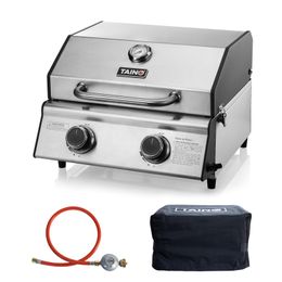 TAINO PLATINUM COMPACT Set Tischgrill Abdeckhaube Gasdruckminderer Gasgrill kompakt 2 Brenner Edelstahl