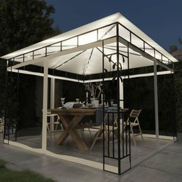 Prolenta Premium Pavillon mit Moskitonetz & LED-Lichterkette 3x3x2,73m Cremeweiß