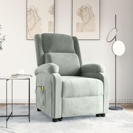 vidaXL Massagesessel mit Aufstehhilfe Hellgrau Samt