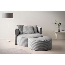 LeGer Home by Lena Gercke XXL-Sessel »ISALIE, Rundsessel mit Hocker, Lesesessel, Loveseat, Big-Sessel« Set, trendige Stoffe, 3 Zierkissen, große...
