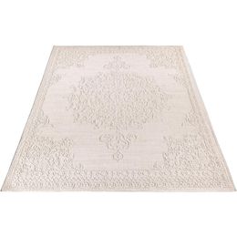 Paco Home Teppich »Rimini 412« rechteckig 4 mm Höhe Flachgewebe, Uni Farben, Hoch-Tief Effekt, In- und Outdoor geeignet Creme Obermaterial: 100%...