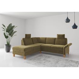 Home Affaire Ecksofa »Rochelle, L-Form« wahlweise mit Armteilverstellung, Bettfunktion und Bettkasten olive